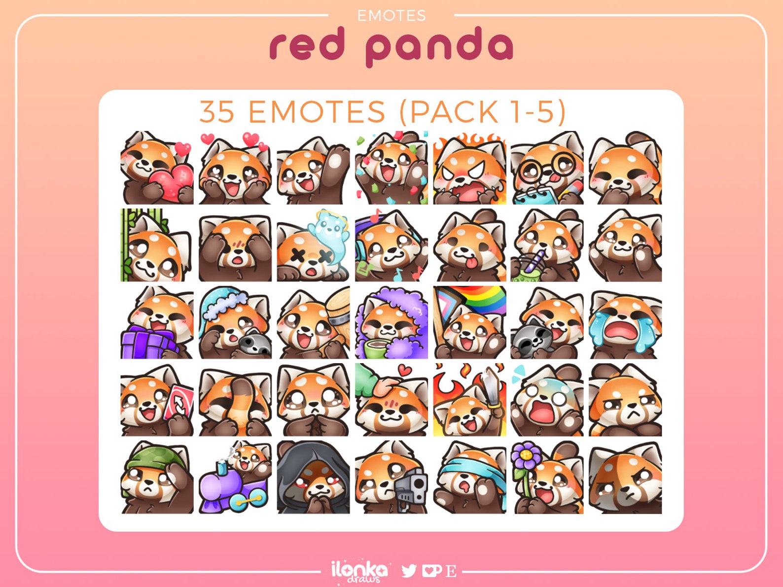 Red Panda Stream MEGA Pack | Emotes, Badges, Animated Twitch Overlay ...