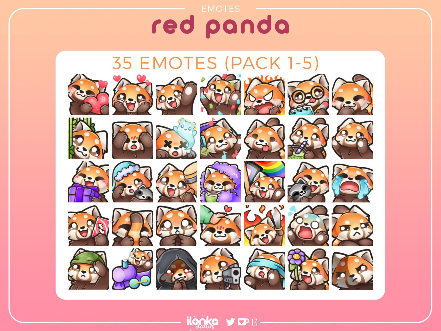 Red Panda Stream MEGA Pack Emotes, Badges, Animated Twitch Overlay ...