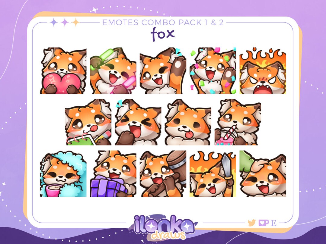 Fox Cute Twitch Discord Emotes Combo Pack Set Of 14 Etsy