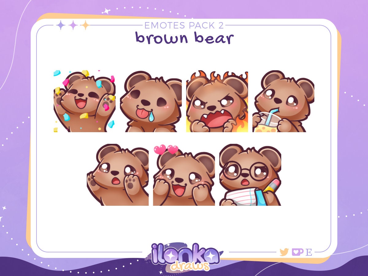 Brown Bear Twitch/discord Emotes Pack 2 set of 7 - Etsy