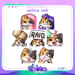 Calico Cat | Twitch/discord Emotes Combo Pack 1 & 2 (set of 7) - Etsy
