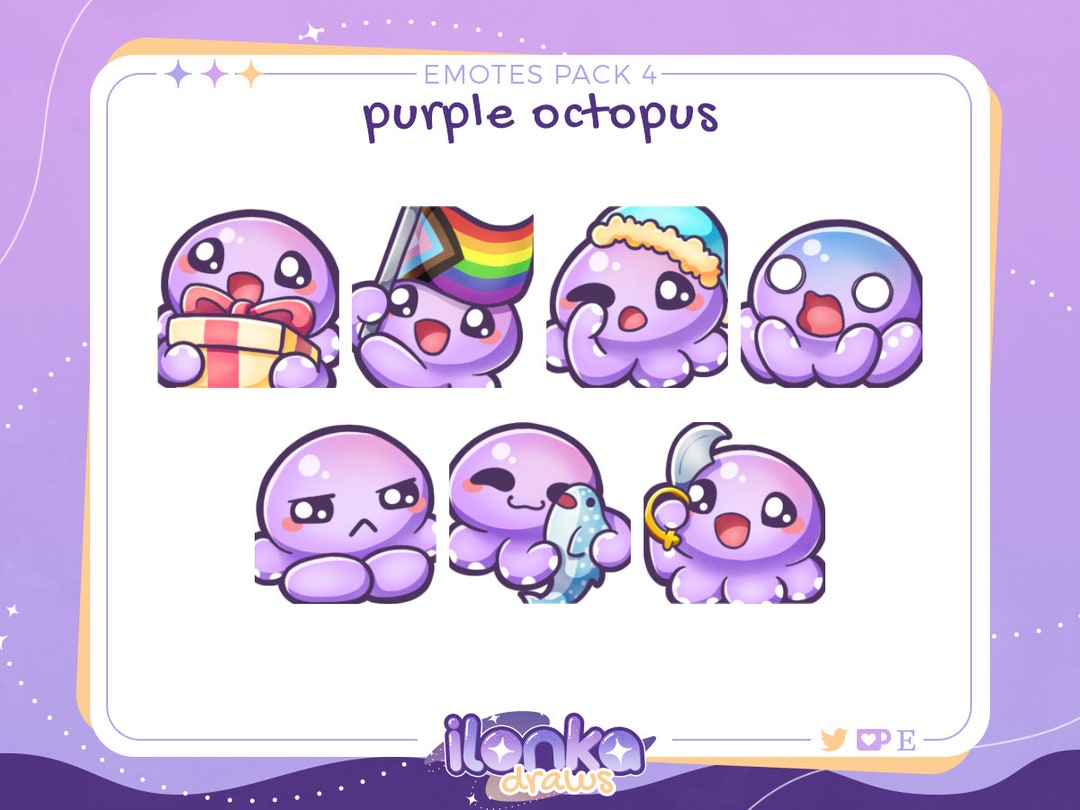 Purple Octopus Twitch/discord Emotes Pack 4 set of 7 - Etsy