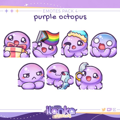 Purple Octopus Twitch/discord Emotes Combo Pack 3 & 4 set - Etsy