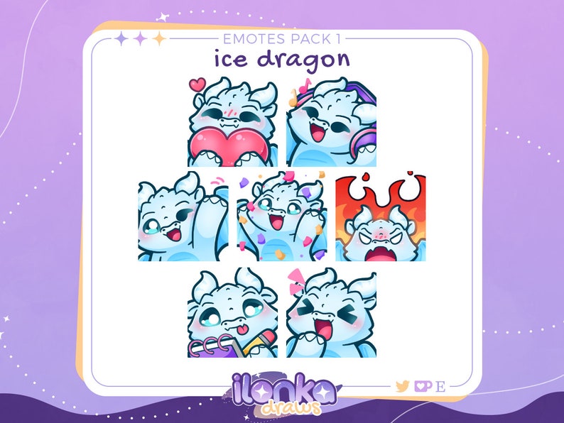Ice Dragon | Cute Twitch/discord Emotes (set of 7) - Etsy