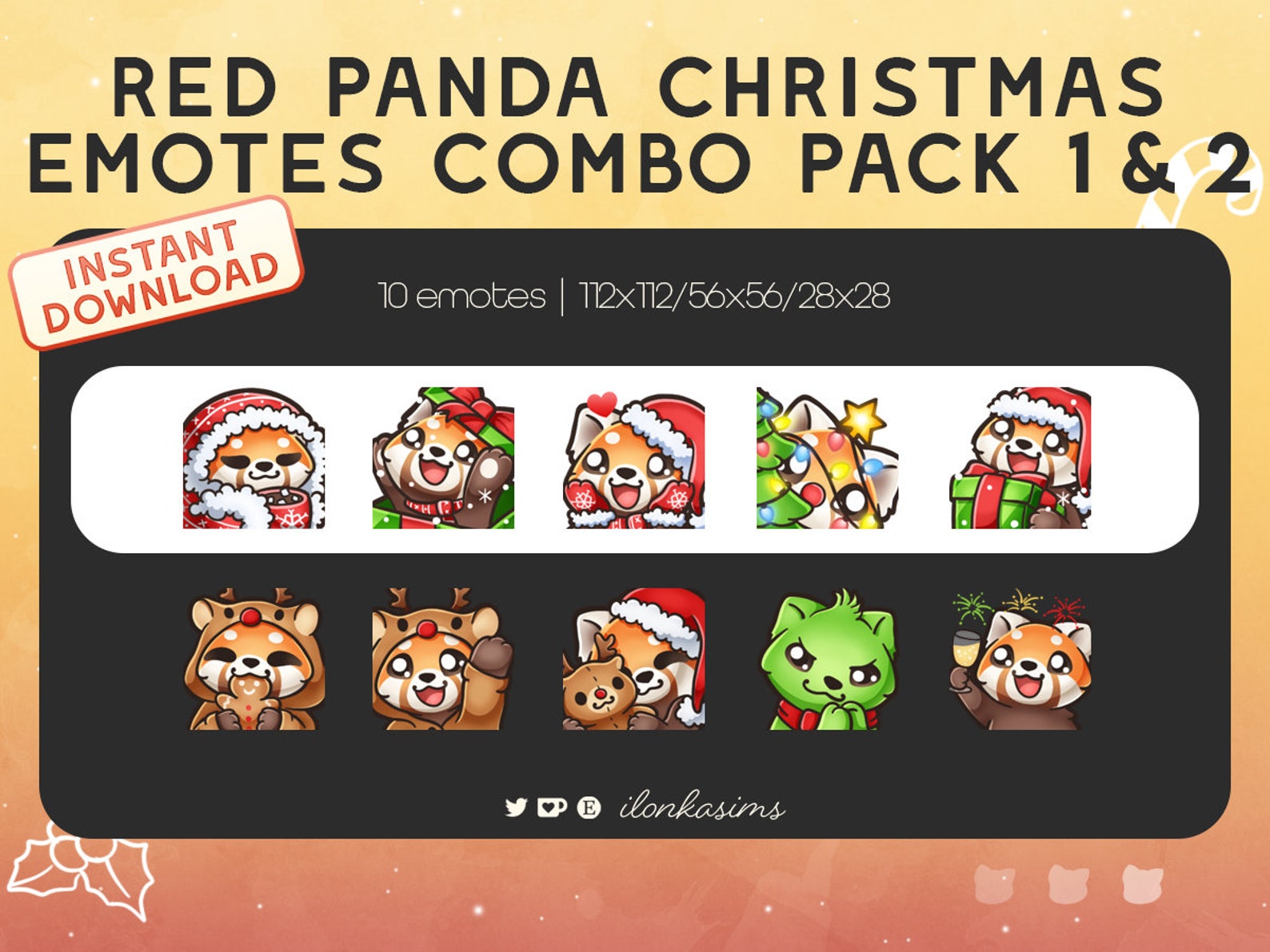 Red Panda Christmas Twitch/discord Emotes Pack 1 & 2 set of - Etsy