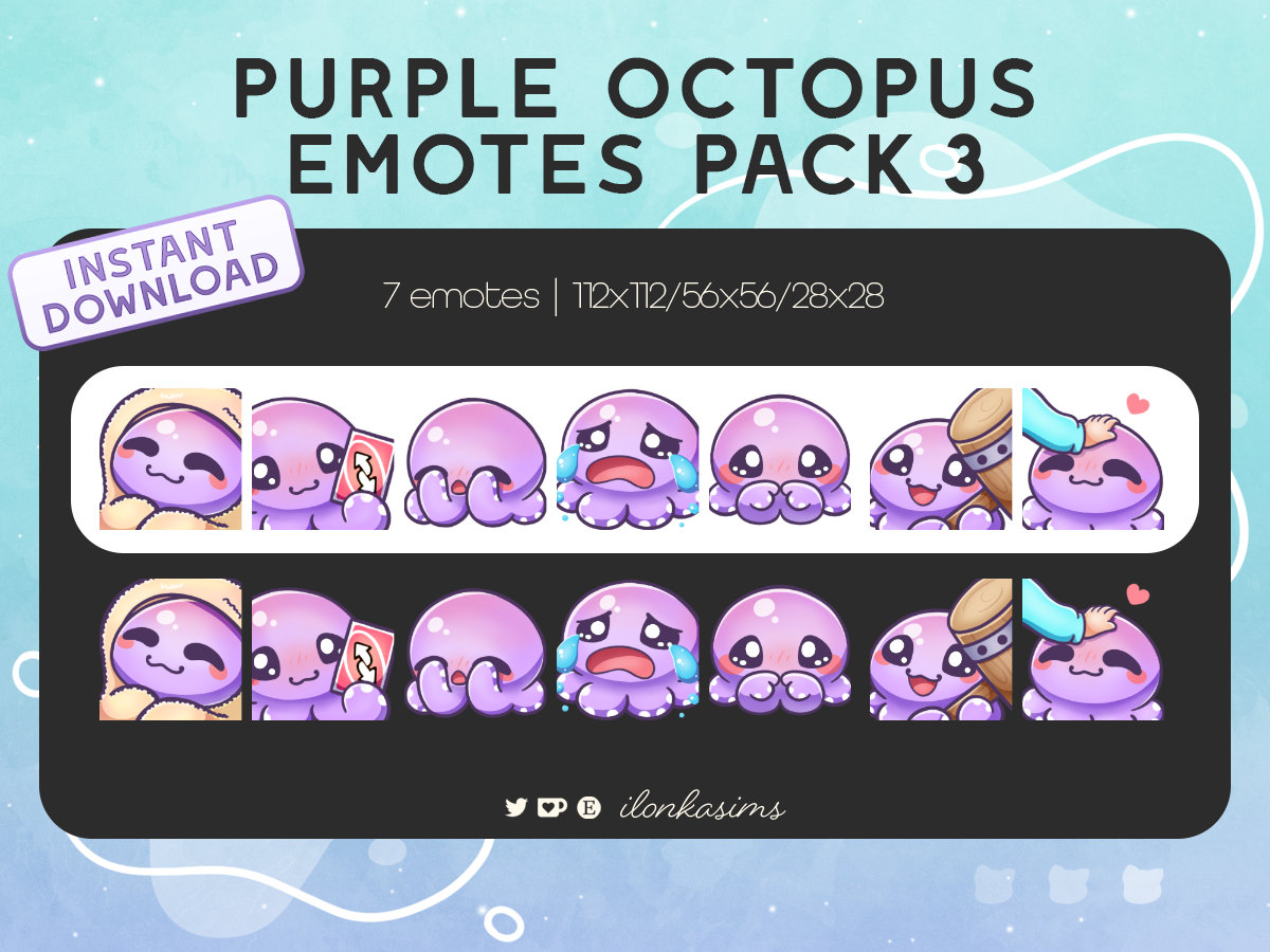 Purple Octopus Twitch/discord Emotes Pack 3 set of 7 - Etsy