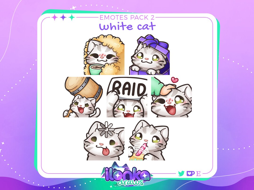 White Cat | Twitch/discord Emotes Pack 2 (set of 7) - Etsy