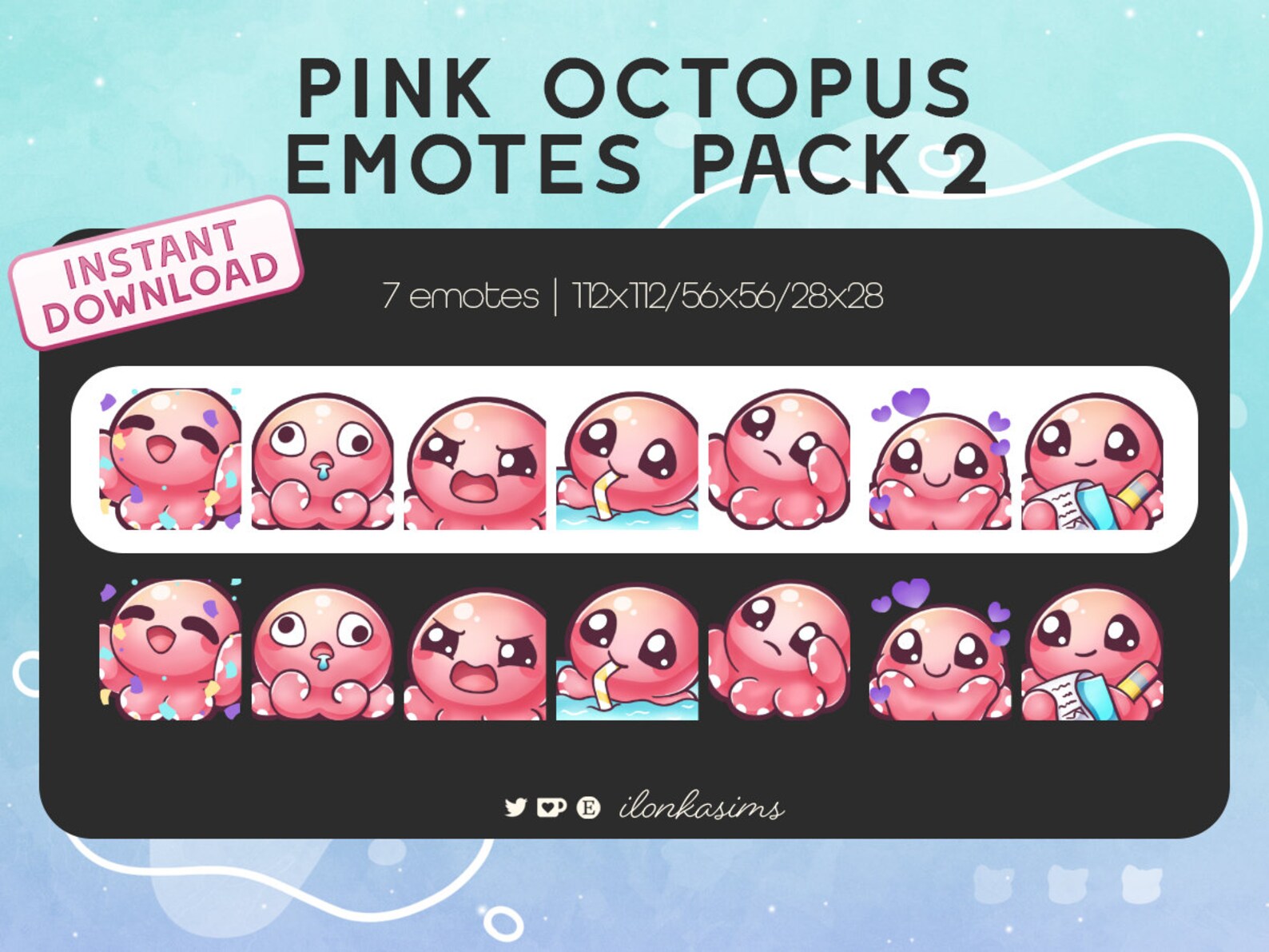 Pink Octopus Twitch/discord Emotes Pack 2 set of 7 - Etsy
