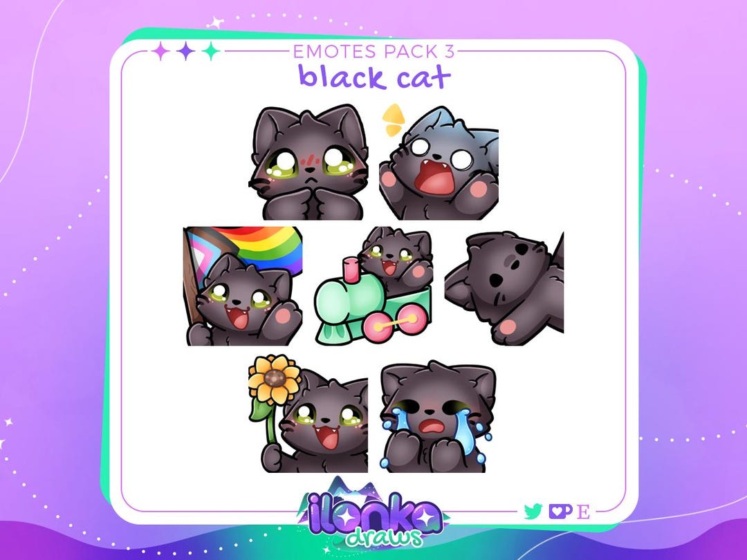 Black Cat | Twitch/discord Emotes Pack 3 (set of 7) - Etsy