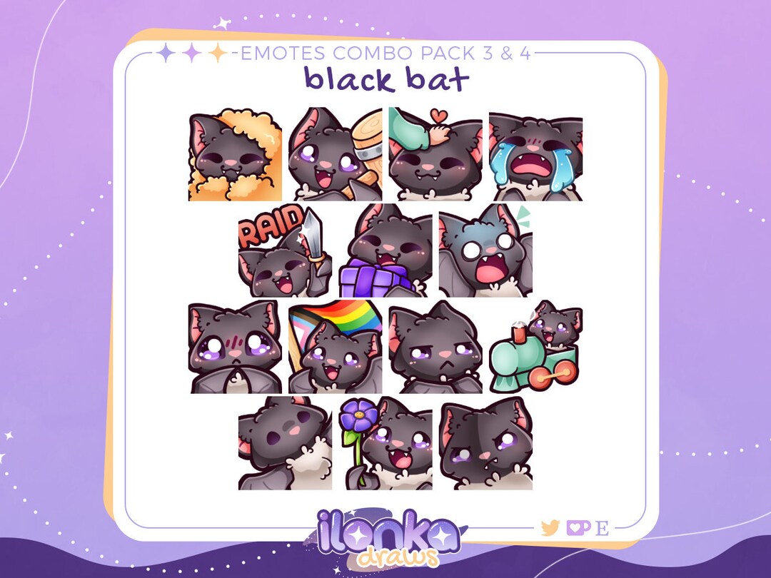 Black Bat | Twitch/discord Emotes Combo Pack 3 & 4 (set of 14) - Etsy