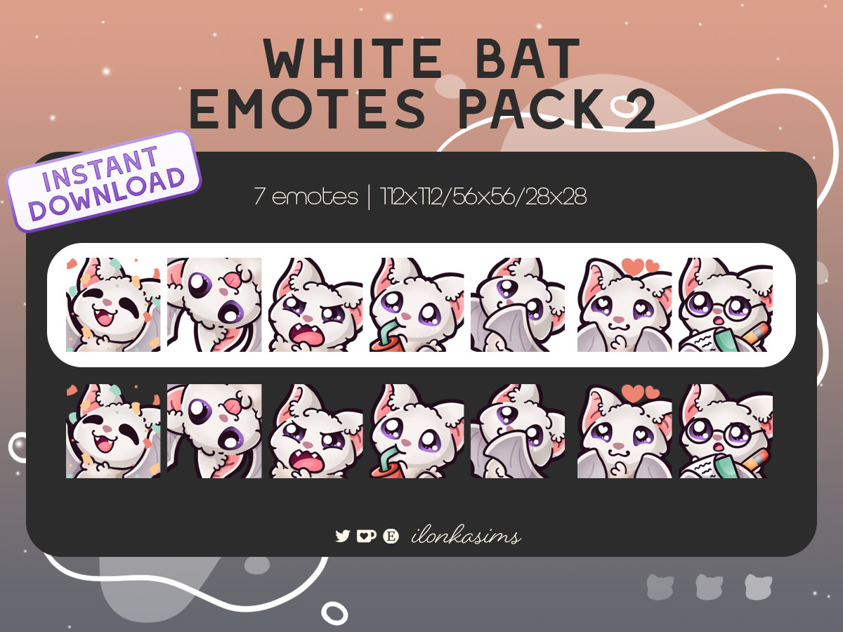 White Bat Twitch/discord Emotes Pack 2 set of 7 - Etsy
