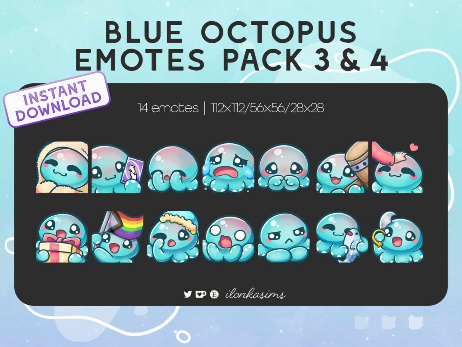 Blue Octopus Twitch/discord Emotes Combo Pack 3 & 4 set of - Etsy
