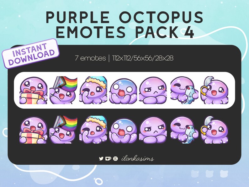 Purple Octopus Twitch/discord Emotes Pack 4 set of 7 - Etsy