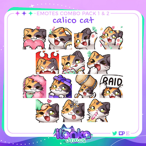Calico Cat | Twitch/discord Emotes Combo Pack 1 & 2 (set of 7) - Etsy