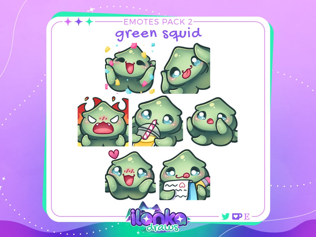 Green Squid Twitch/discord Emotes Pack 2 set of 7 - Etsy
