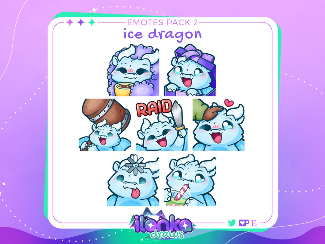 Ice Dragon | Cute Twitch/discord Emotes Pack 2 (set of 7) - Etsy
