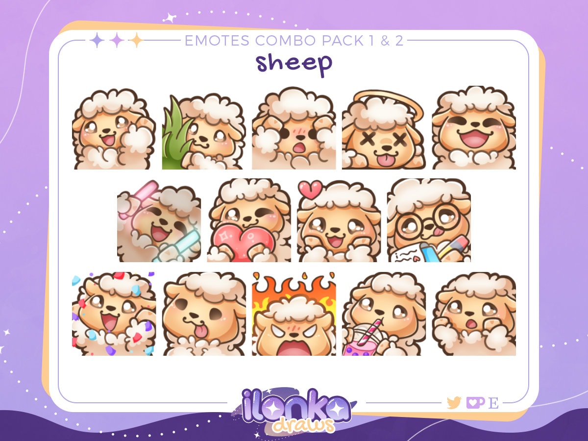Sheep Twitch/discord Emotes Combo Pack 1 & 2 set of 14 - Etsy
