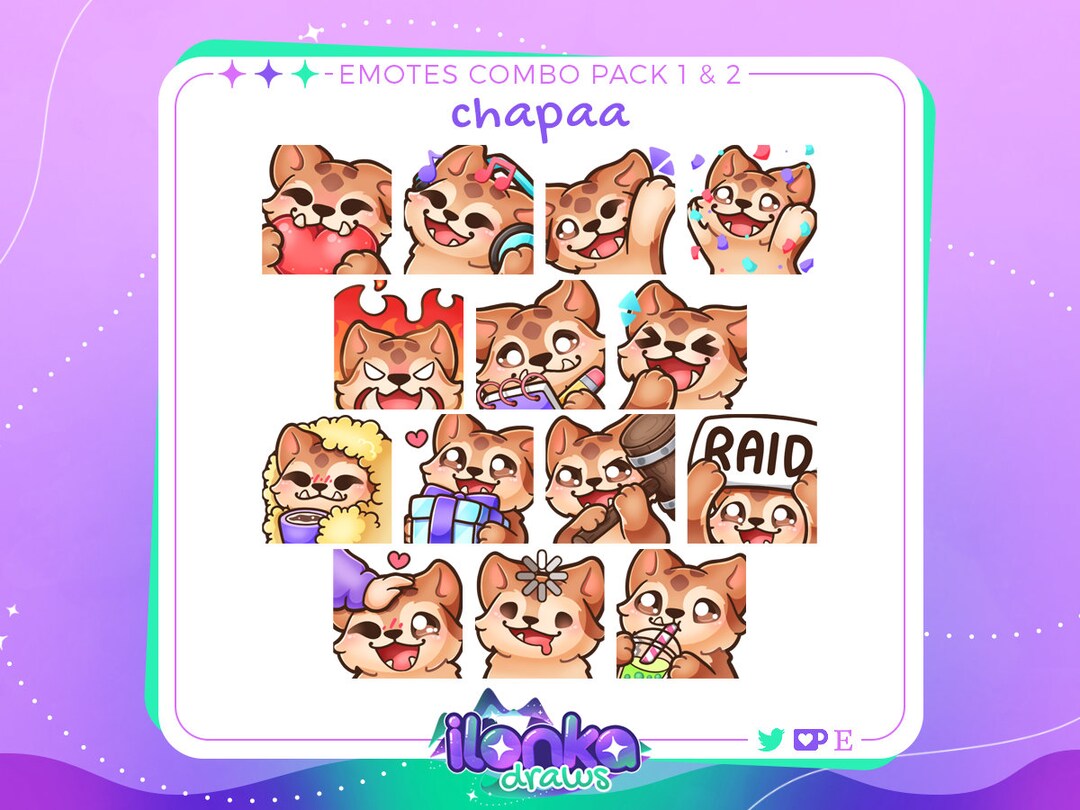 Chapaa | Cute Twitch/discord Emotes Combo Pack 1 & 2 (set of 14) - Etsy