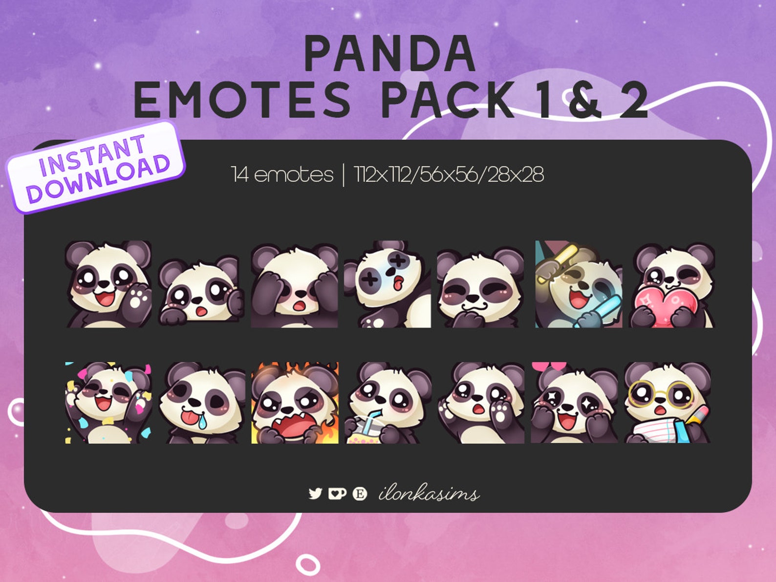 Panda Twitch/discord Emotes Pack 1 & 2 set of 14 - Etsy