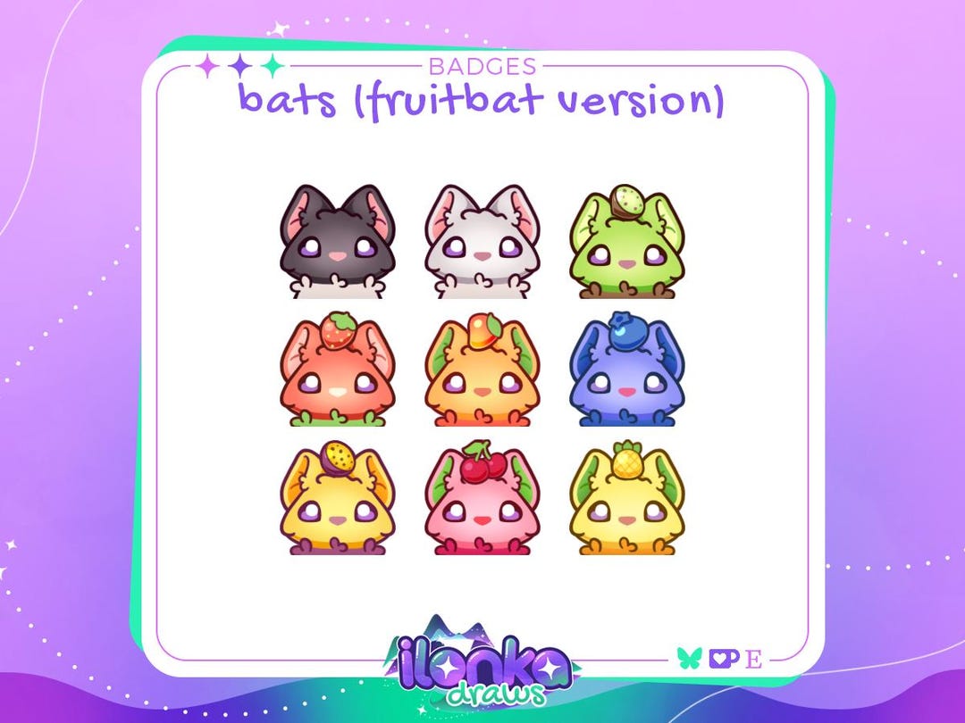 Cute Fruit-bat | Twitch Sub/bit Badges (set of 10) - Etsy