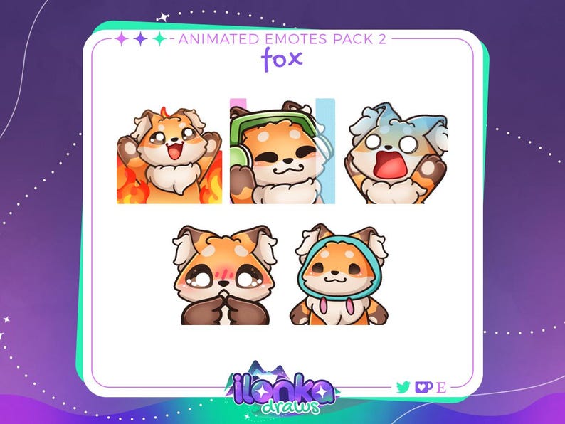 Fox | Cute Animated Twitch/discord Emotes Pack 2 (set of 5) - Etsy