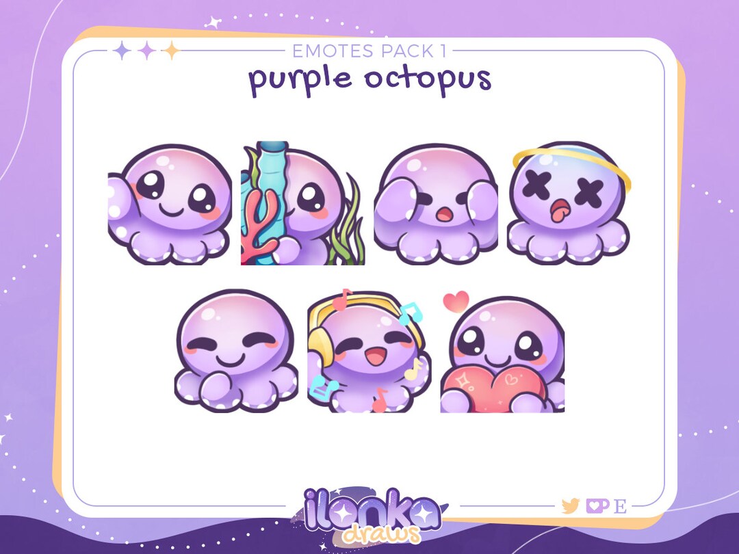 Purple Octopus Twitch/discord Emotes Pack 1 set of 7 - Etsy