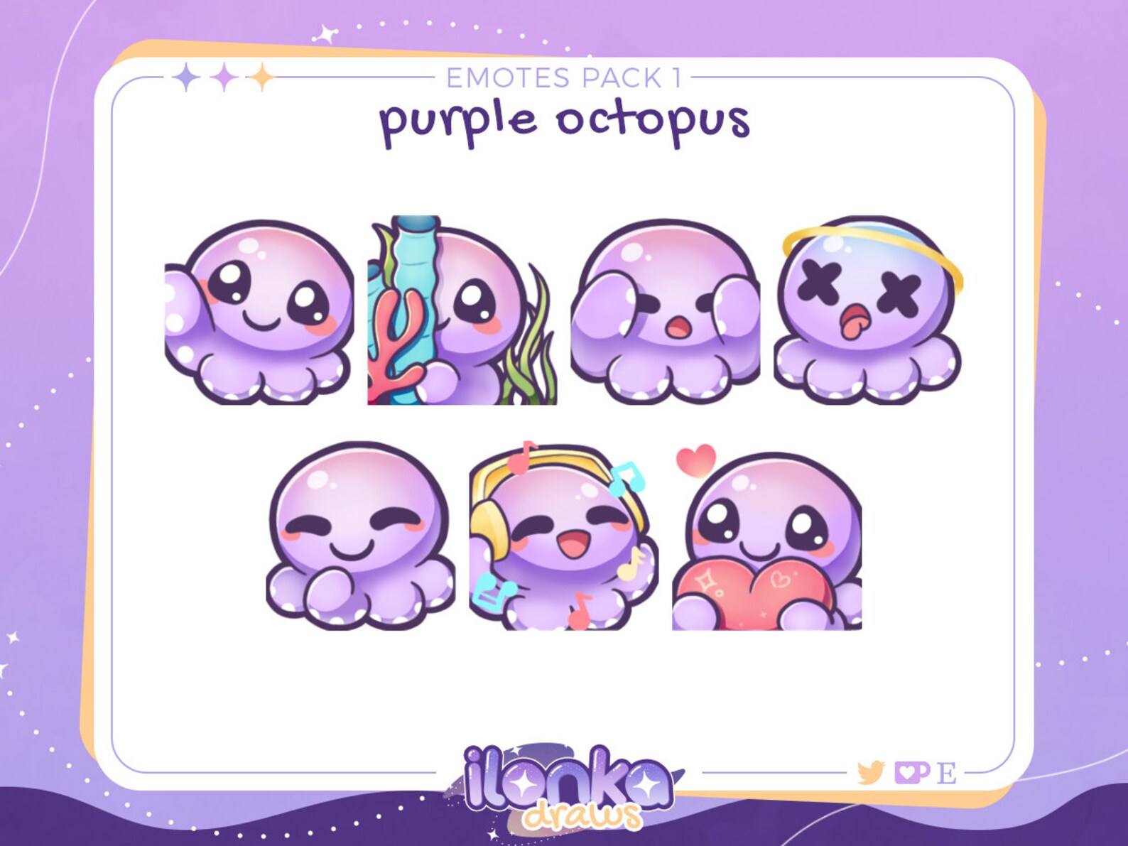 Purple Octopus Twitch/discord Emotes Pack 1 set of 7 - Etsy