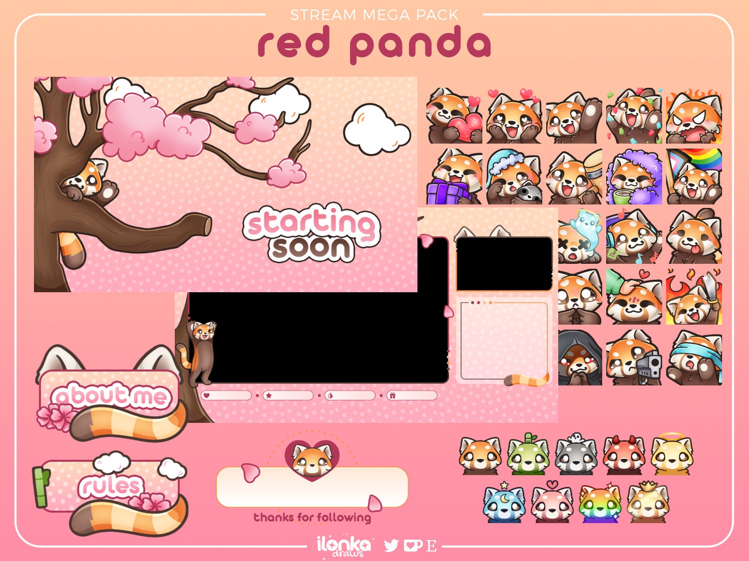Red Panda Stream MEGA Pack Emotes, Badges, Animated Twitch Overlay ...