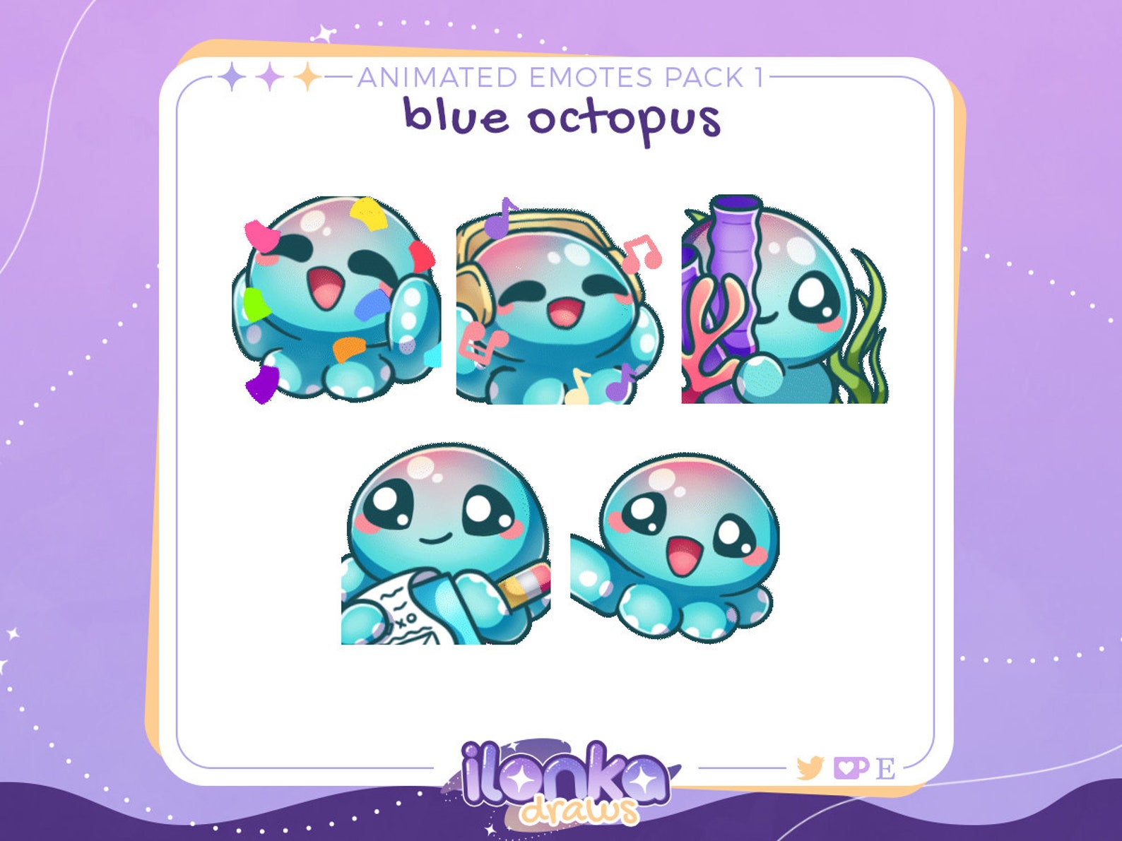 Blue Octopus Animated Twitch/discord Emotes Pack 1 - Etsy