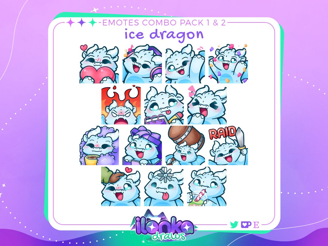 Ice Dragon | Cute Twitch/discord Emotes Combo Pack 1 & 2 (set of 7) - Etsy