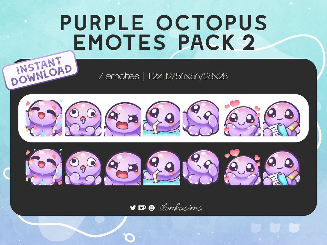 Purple Octopus Twitch/discord Emotes Pack 2 set of 7 - Etsy