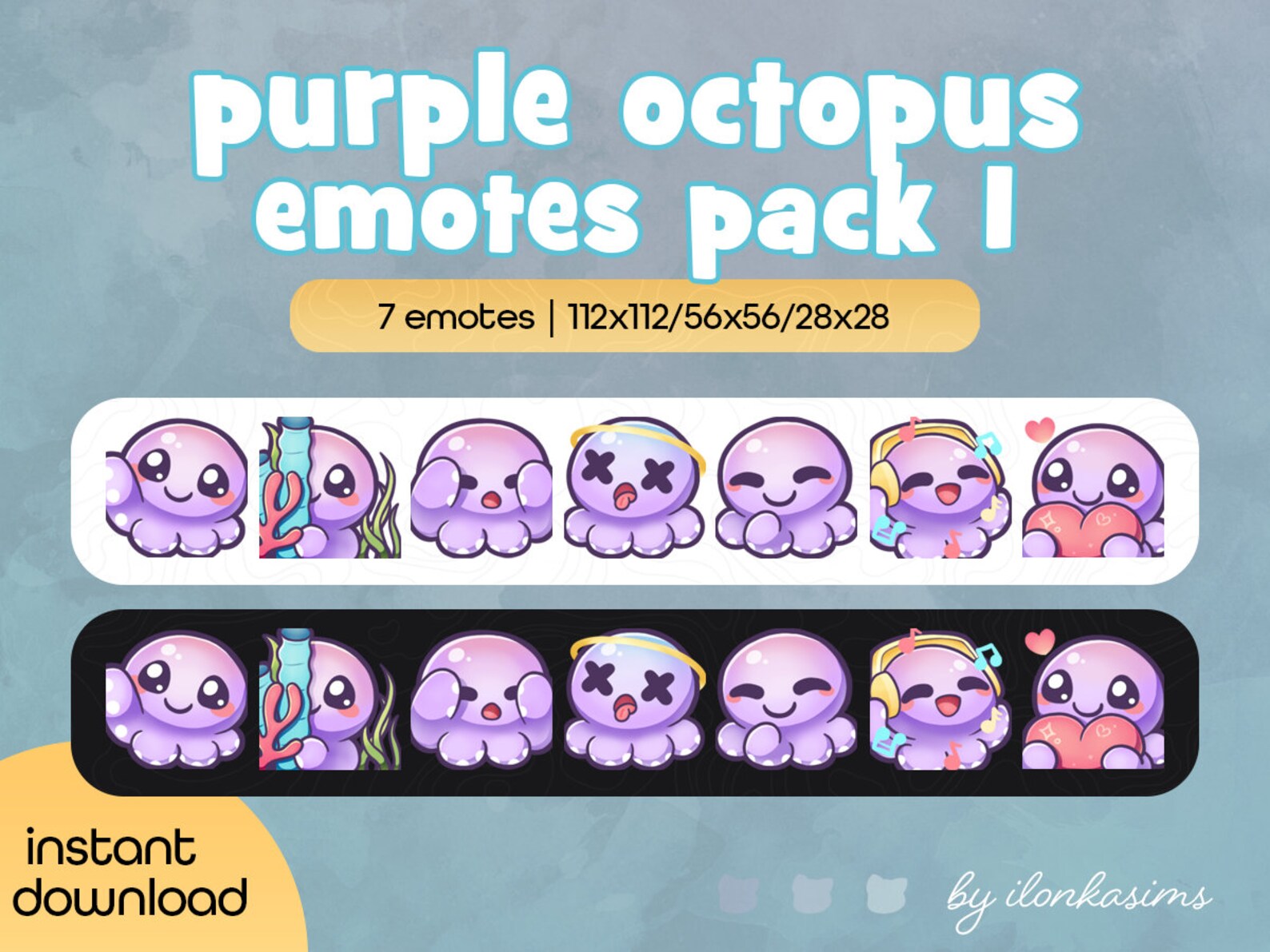 Purple Octopus Twitch/discord Emotes Pack 1 set of 7 | Etsy
