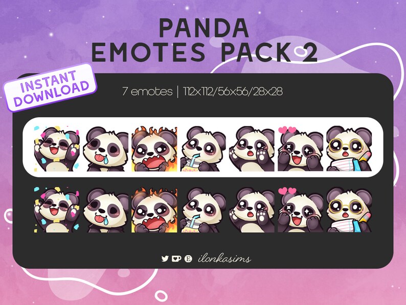 Panda Twitch/discord Emotes Pack 2 set of 7 - Etsy