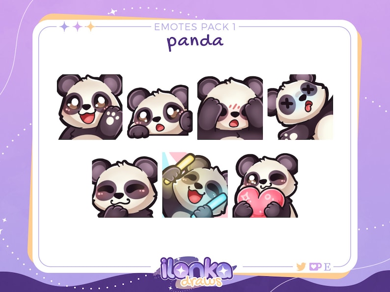 Panda Twitch/discord Emotes Pack 1 set of 7 - Etsy