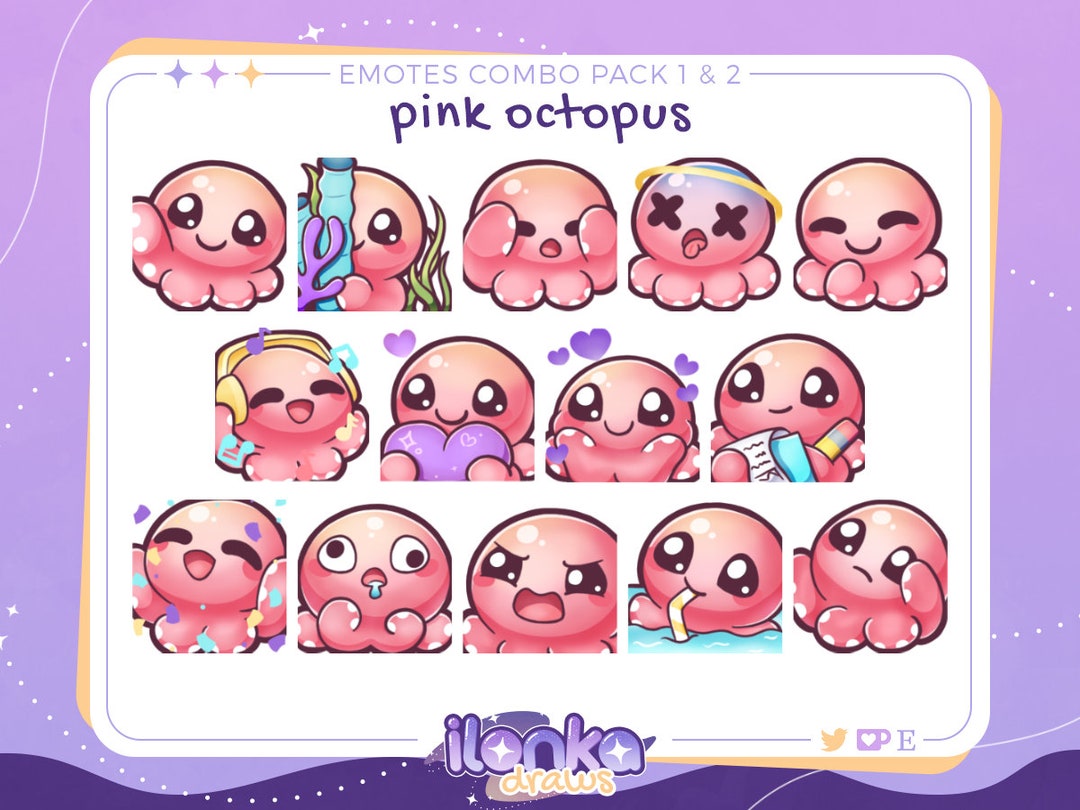 Pink Octopus Twitch/discord Emotes Combo Pack set of 14 - Etsy