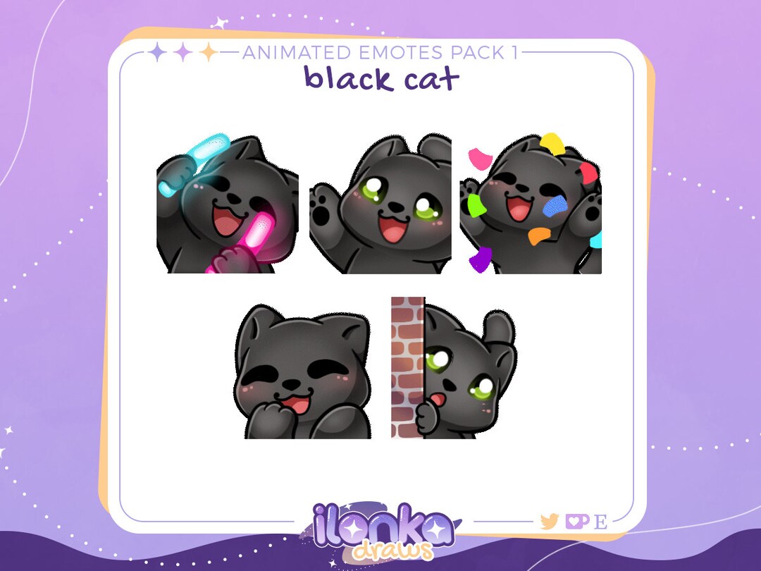 Black cat Twitch/Discord animated emotes pack 1 set of 5 - Etsy Portugal