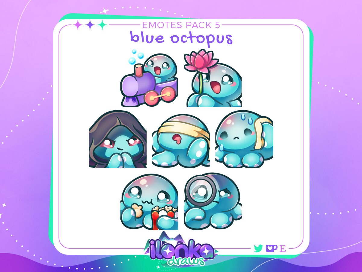 Blue Octopus Twitch/discord Emotes Pack 5 set of 7 - Etsy