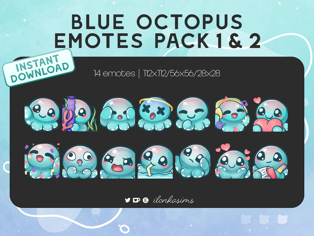 Blue Octopus Twitch/discord Emotes Combo Pack set of 14 - Etsy