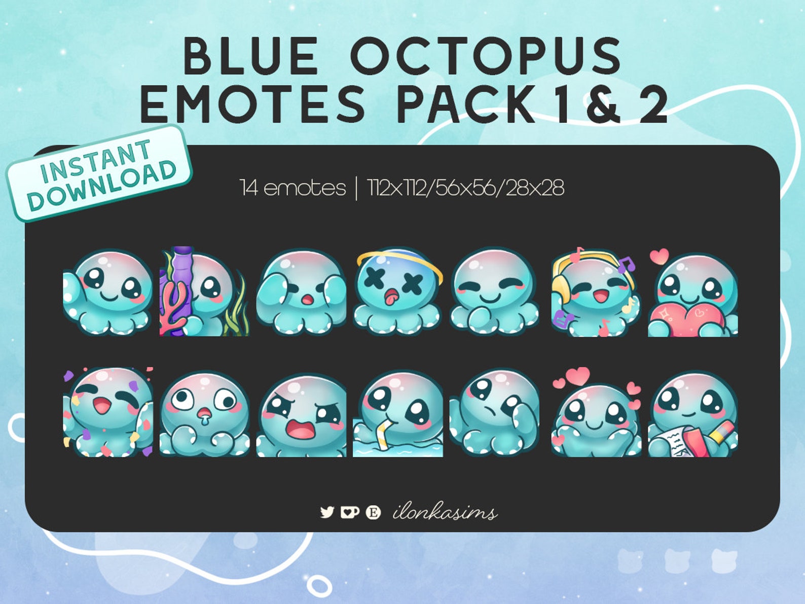 Blue Octopus Twitch/discord Emotes Combo Pack set of 14 - Etsy