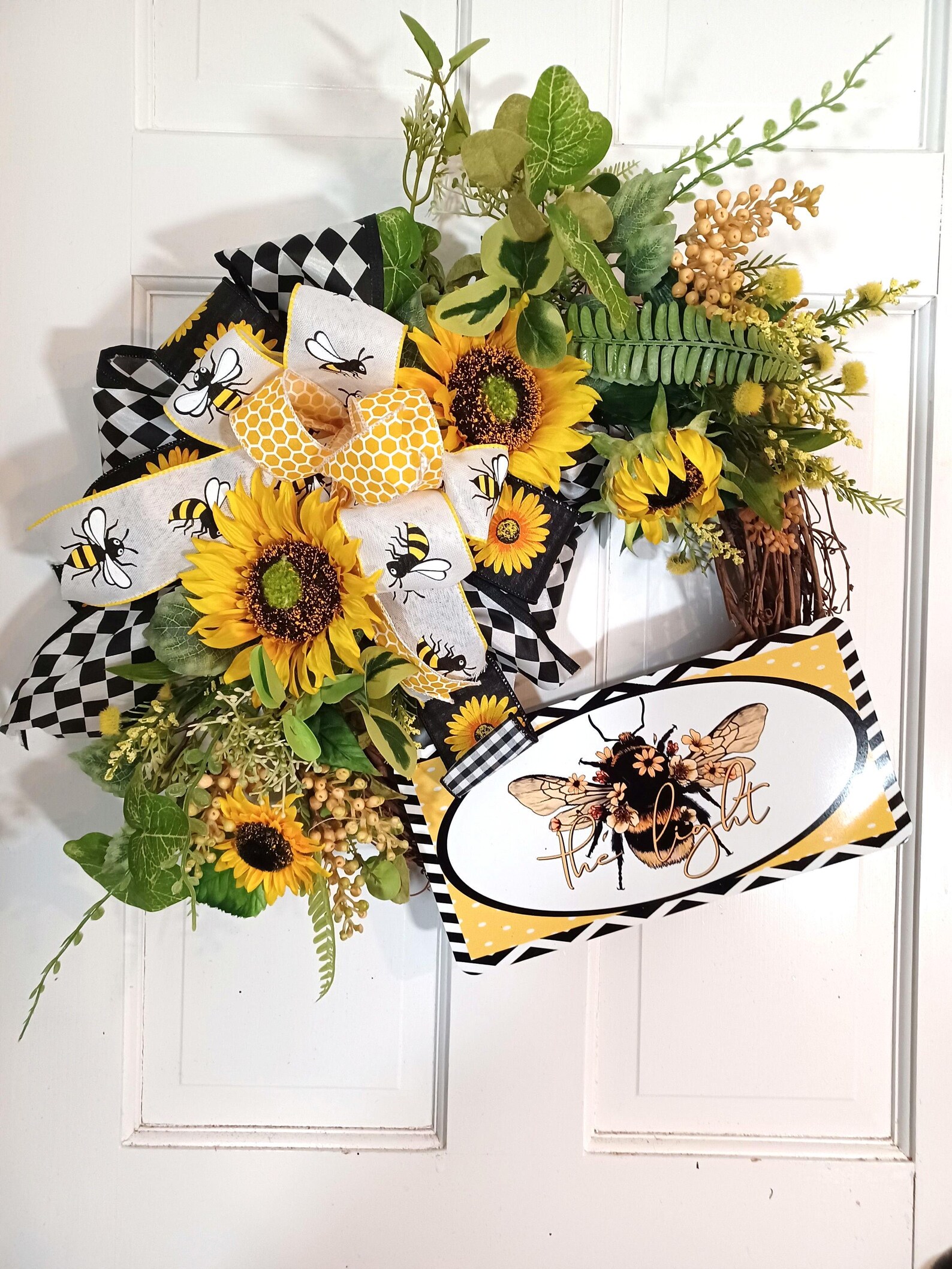 Bee the Light Gift, Bumblebee, Sunflower Decor, Front Porch Bee ...