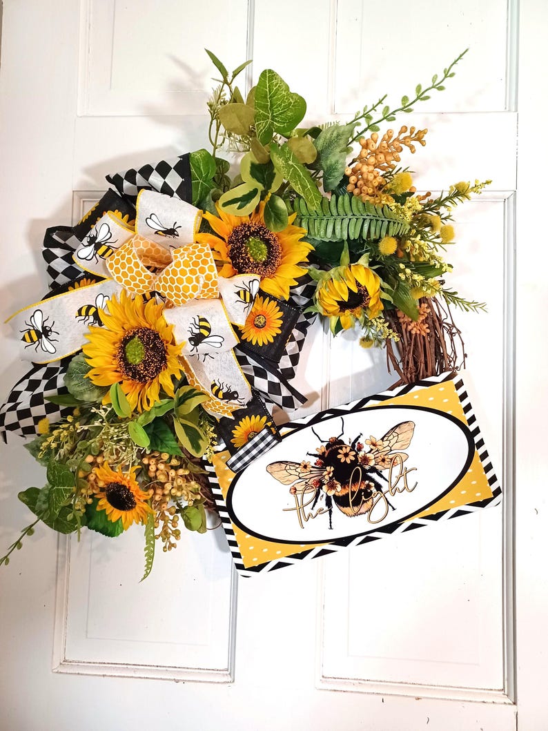 Bee the Light Gift, Bumblebee, Sunflower Decor, Front Porch Bee ...