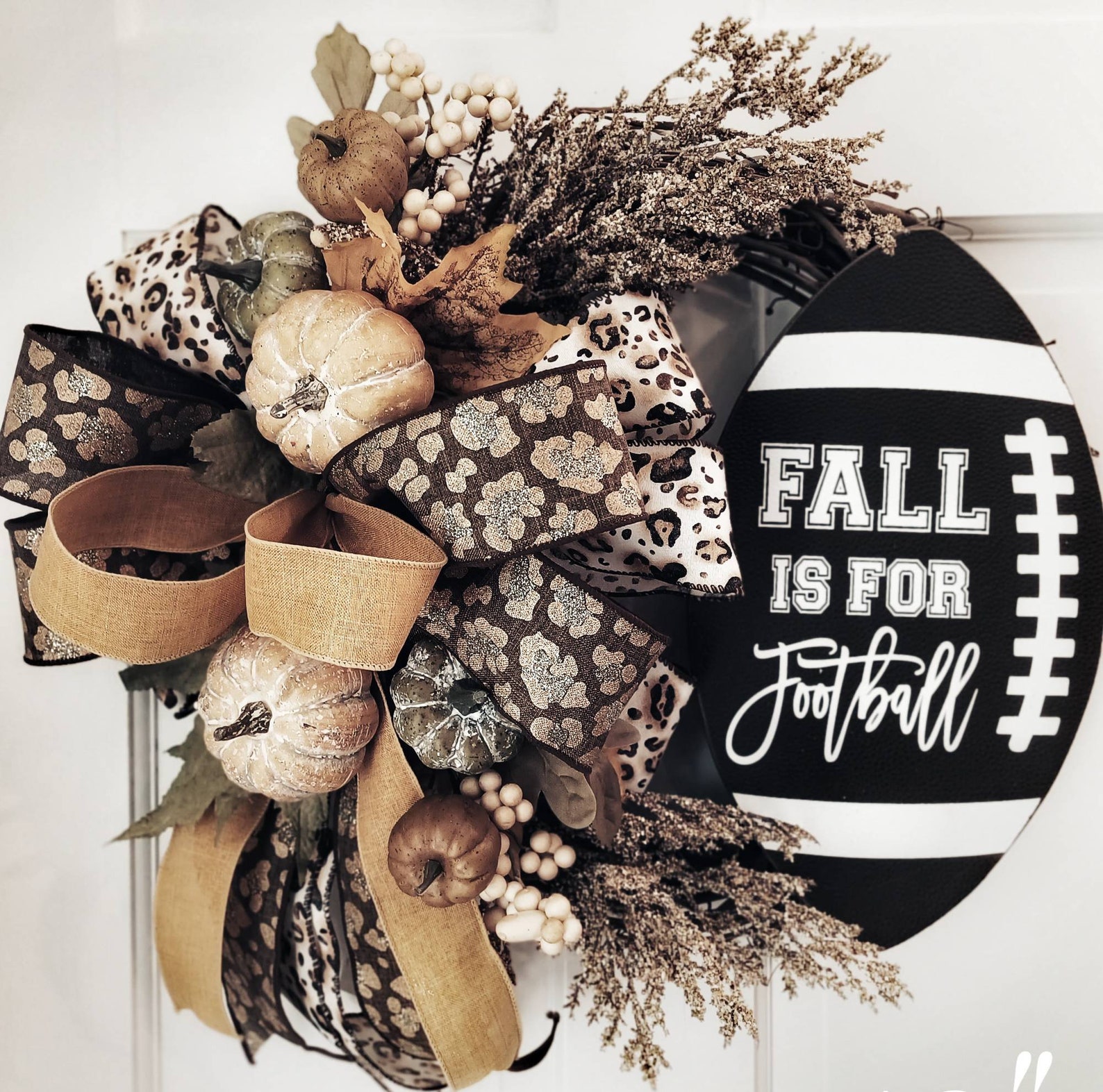 Neutral Fall Football Wreath, Front Door Decor, Dorm Room, Parents of ...
