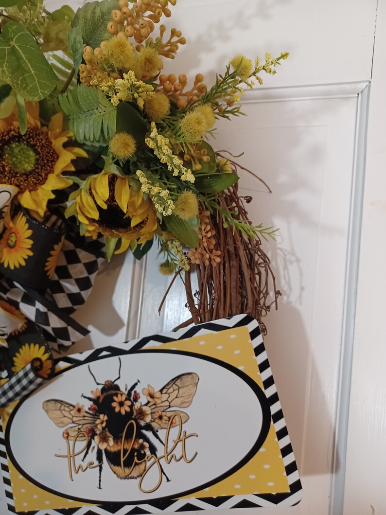 Bee the Light Gift, Bumblebee, Sunflower Decor, Front Porch Bee ...