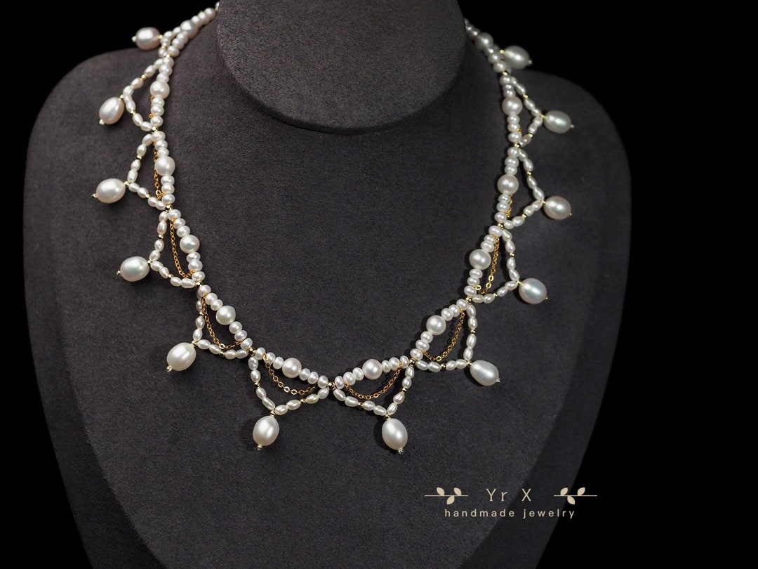 Vintage Pearl Necklace.victorian Lace Pearl Bridal Necklace.wedding ...