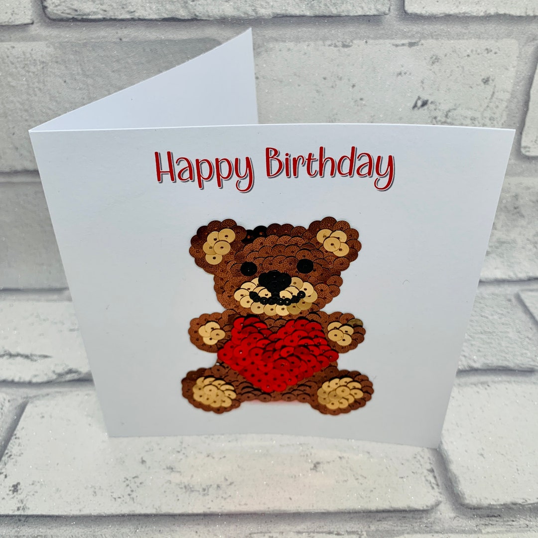 Custom Happy Birthday Teddy Bear Card for Child, Personalised Cute ...