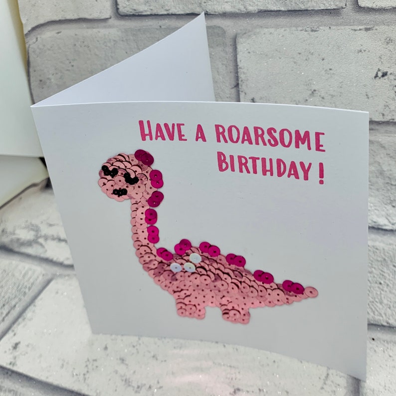 Custom Happy Birthday Pink Dinosaur Card for Girl, Personalised ...