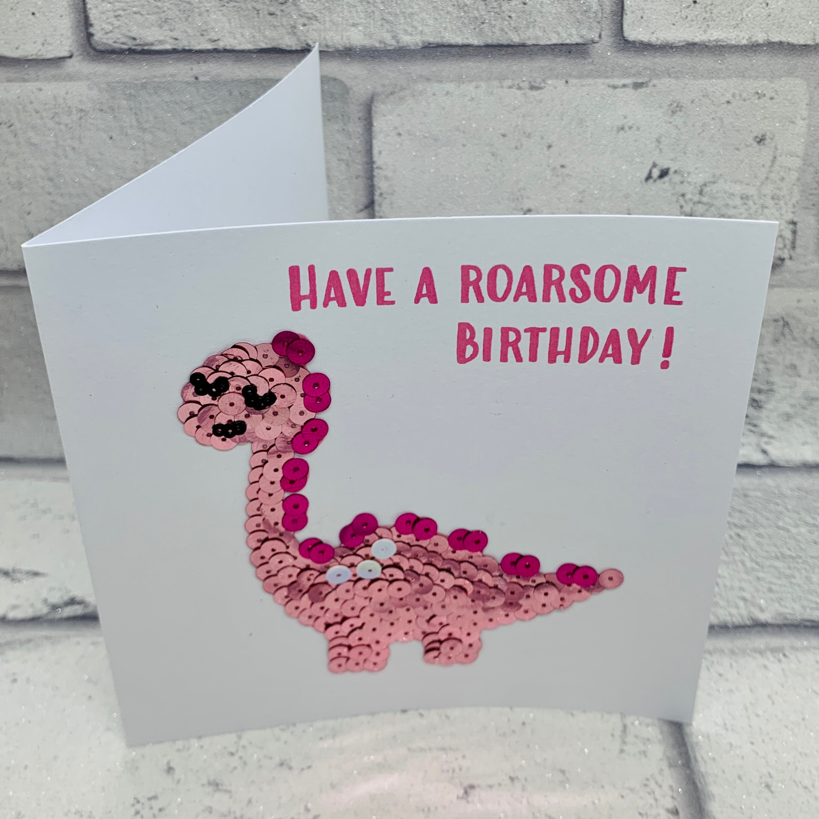 Custom Happy Birthday Pink Dinosaur Card for Girl, Personalised ...