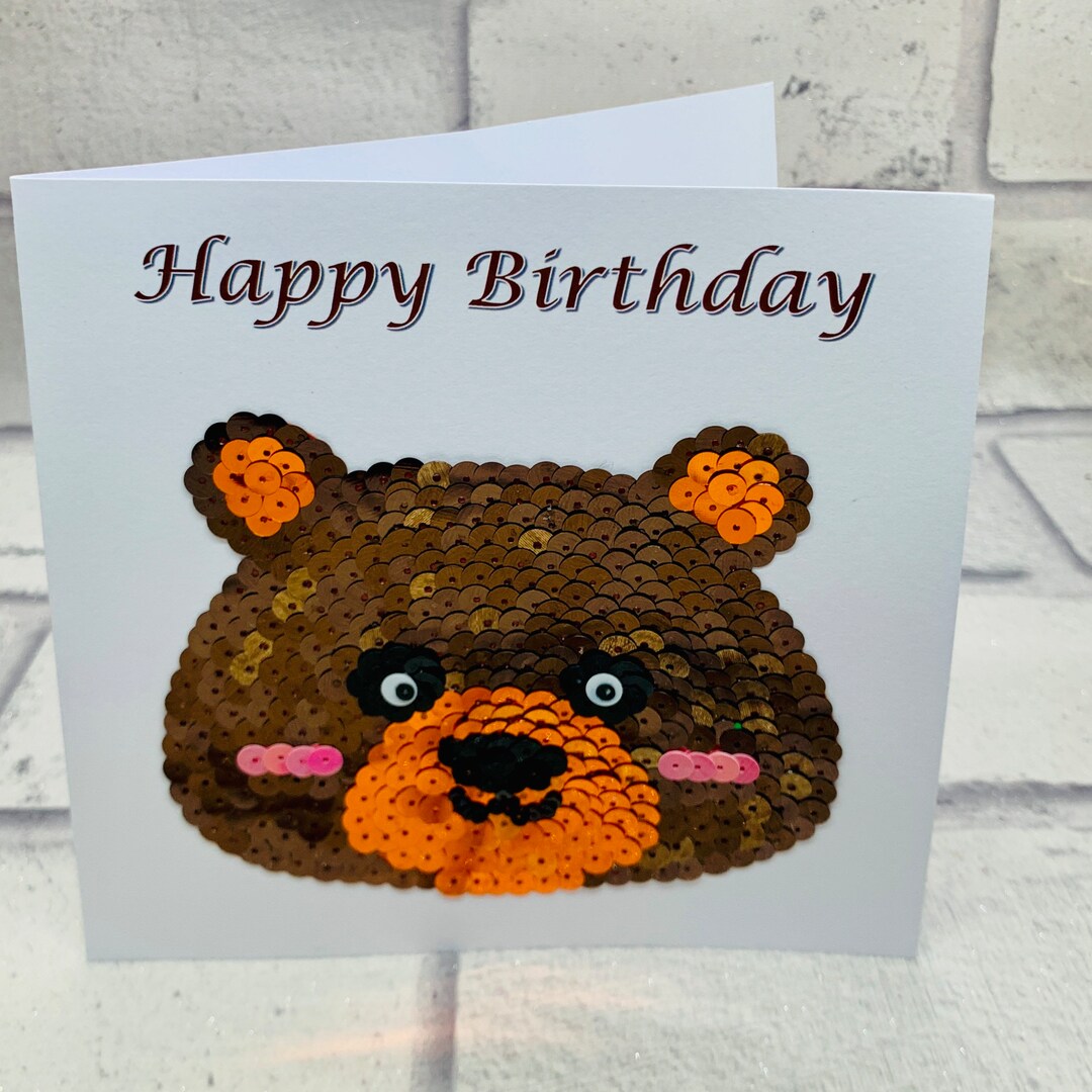 Custom Happy Birthday Bear Card for Child, Personalised Cute Brown Bear ...
