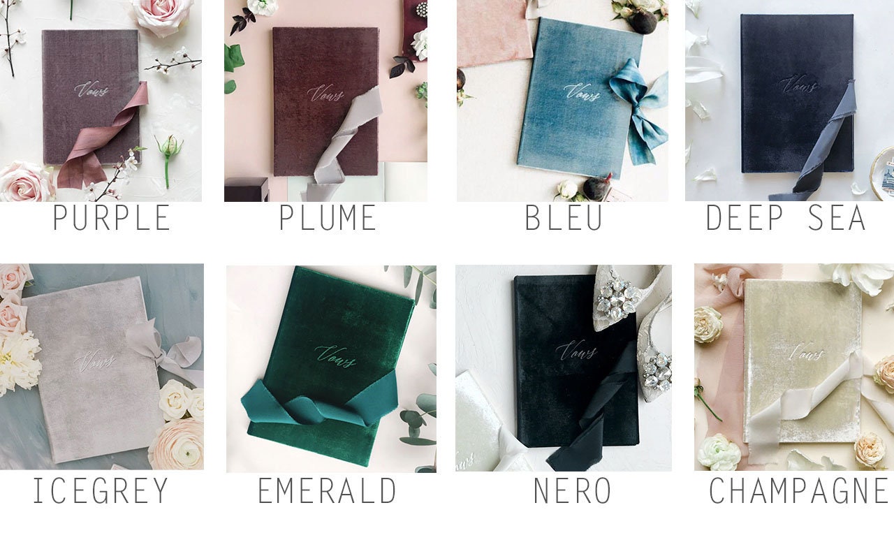 Silk Velvet Wedding Vow Books Embossed Vows With Blank Vow Sheets - Etsy