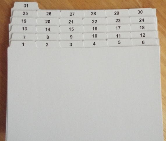 1-31 Index Record Guide Cards 8x5 6x4 5x3 DAYS of MONTH Daily - Etsy UK